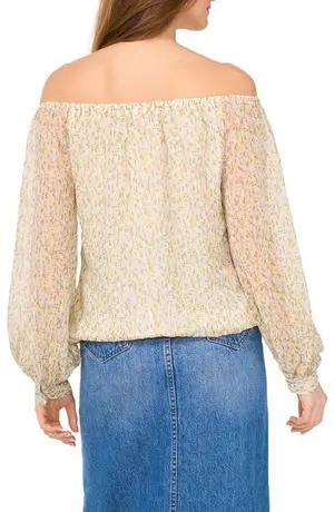 Vince Camuto Floral Off-the-shoulder Peasant Top - Calm Grey