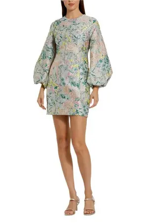 Mac Duggal Floral Brocade Puff Sleeve Mini Dress - Pastel Multi