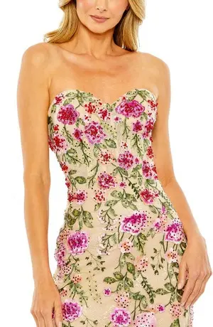 Mac Duggal Strapless Embroidered Mermaid Gown