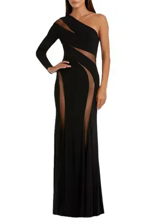 Mac Duggal Jersey One-shoulder Illusion Gown