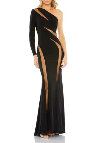 Mac Duggal Jersey One-shoulder Illusion Gown