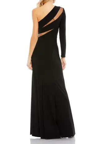 Mac Duggal Jersey One-shoulder Illusion Gown