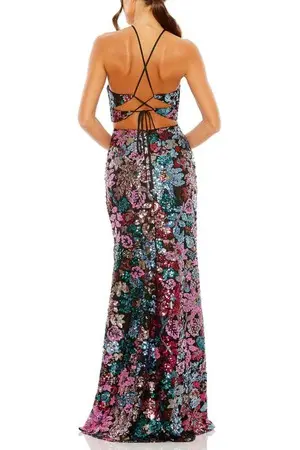 Mac Duggal Sequin Embellished Cross Neck Gown