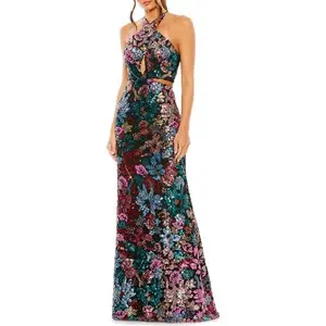 Mac Duggal Sequin Embellished Cross Neck Gown
