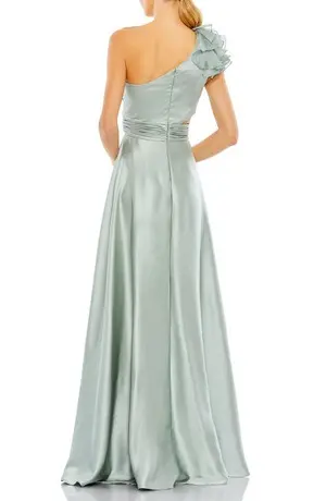 Mac Duggal Ruffled One Shoulder Hi-lo Gown - Sage