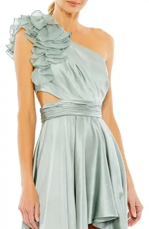 Mac Duggal Ruffled One Shoulder Hi-lo Gown - Sage