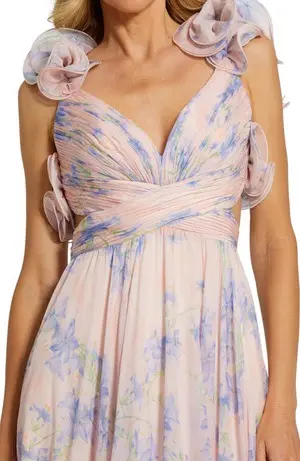Mac Duggal Ruffle Tiered Floral Cut-out Chiffon Gown - Violet Multi