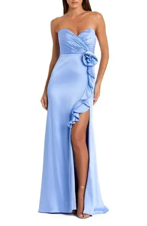Mac Duggal Strapless 3d Flower Satin Gown