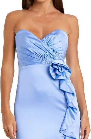 Mac Duggal Strapless 3d Flower Satin Gown