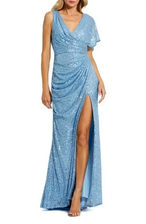 Mac Duggal Sequined Asymmetrical Trumpet Gown - Blue