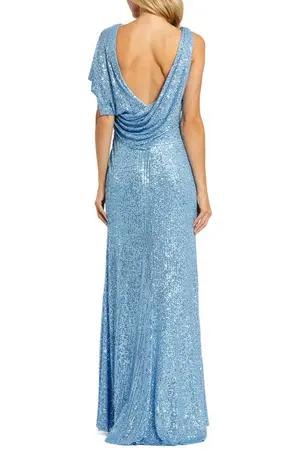 Mac Duggal Sequined Asymmetrical Trumpet Gown - Blue