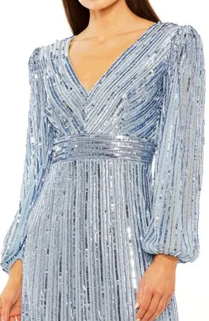 Mac Duggal Long Sleeve Tiered Ruffle Sequin Dress
