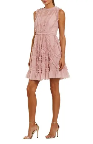 Mac Duggal Sleeveless Ruffle High Neck Mini Dress - Rose