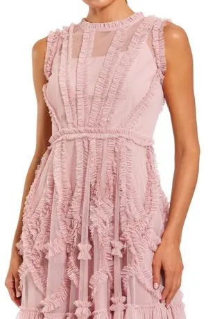 Mac Duggal Sleeveless Ruffle High Neck Mini Dress - Rose