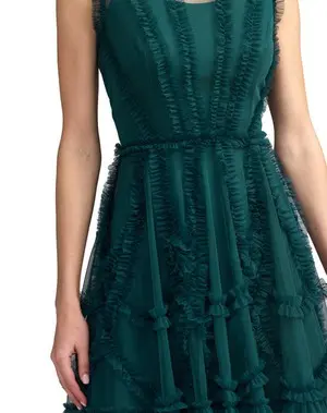Mac Duggal Sleeveless Ruffle High Neck Mini Dress - Teal