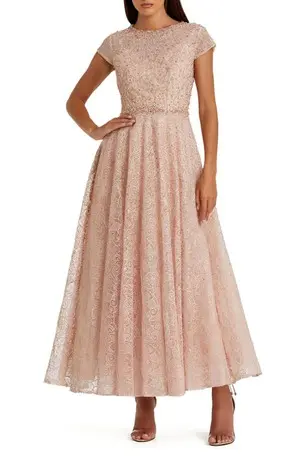 Mac Duggal Embellished Cap Sleeve A-line Dress - Blush