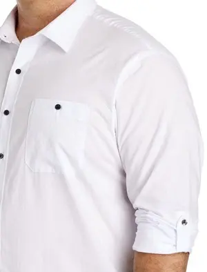 TRUE NATION BY DXL Big & Tall Washed Oxford Rolled-sleeve Sport Shirt - White