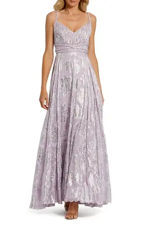 Mac Duggal Braided Strap Ruched Top Maxi Gown