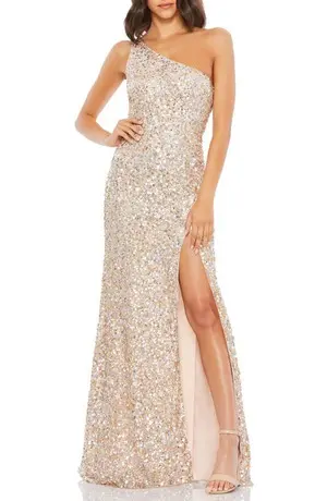 Mac Duggal Sequin One-shoulder Gown With Embellishments