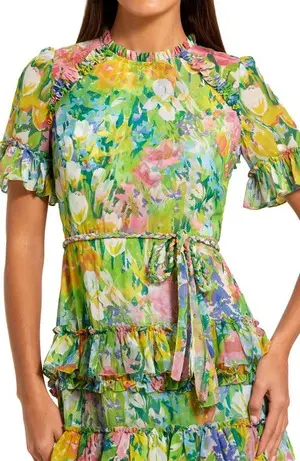 Mac Duggal Floral Printed Chiffon Gown
