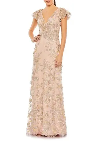 Mac Duggal Embroidered Applique Gown - Rose Gold