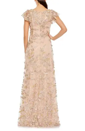 Mac Duggal Embroidered Applique Gown - Rose Gold