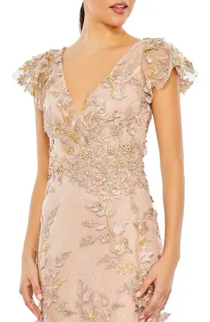 Mac Duggal Embroidered Applique Gown - Rose Gold
