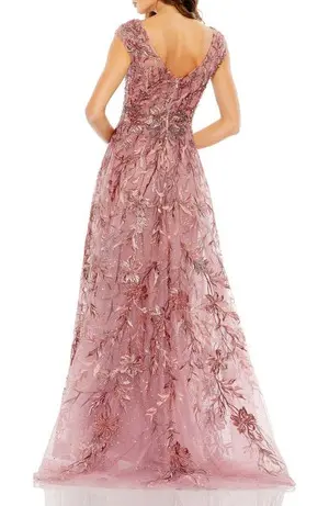Mac Duggal Embroidered Illusion Cap Sleeve A-line Gown - Cinnamon