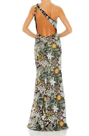 Mac Duggal Embellished Floral One Shoulder Gown