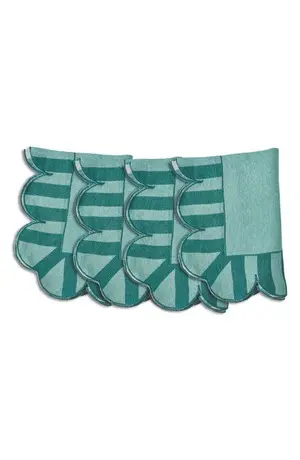MISETTE Scallop Stripe 4-pack Linen Napkins - Dark Base Green