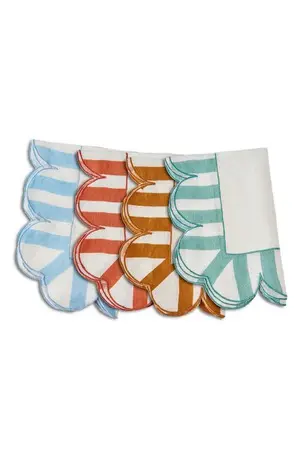 MISETTE Scallop Stripe 4-pack Linen Napkins - Natural Base