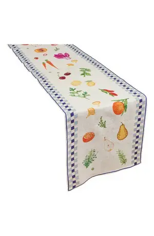MISETTE Still Life Linen Table Runner - Blue Checker