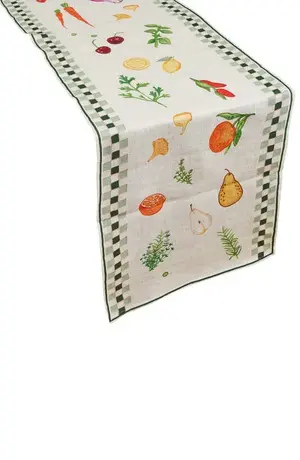 MISETTE Still Life Linen Table Runner Green Checker