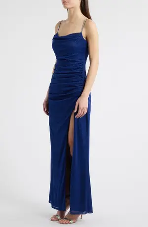 JUMP APPAREL Metallic Rhinestone Strap Gown