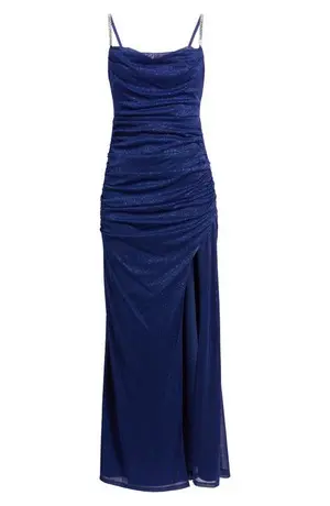 JUMP APPAREL Metallic Rhinestone Strap Gown