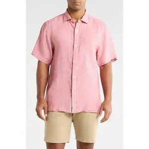Tommy Bahama Paradise Breezer Short Sleeve Linen Button-up Shirt - Red Sunset