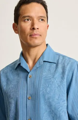 Tommy Bahama Maui Border Short Sleeve Silk Button-up Shirt - Buccaneer Blue