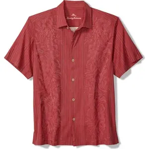 Tommy Bahama Maui Border Short Sleeve Silk Button-up Shirt Deep Havana