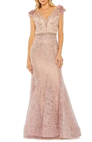 Mac Duggal Embroidered Trumpet Gown - Mocha