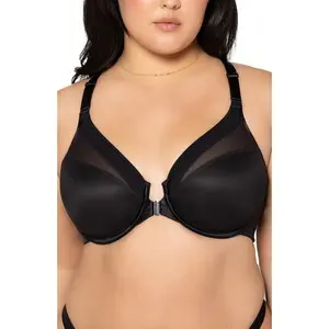 CURVY COUTURE Sheer Mesh Front Clasp Racerback Underwire Bra - Black Hue