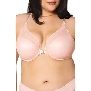 CURVY COUTURE Sheer Mesh Front Clasp Racerback Underwire Bra - Blushing Rose