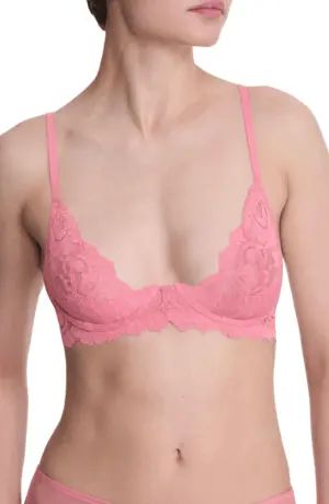 Natori Peony Lace Plunge Unlined Underwire Bra Soft Flamingo