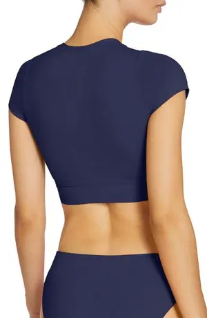 Robin Piccone Ava Knot Front Tee Bikini Top - Navy