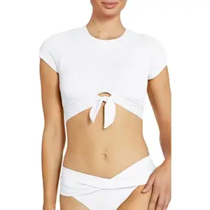 Robin Piccone Ava Knot Front Tee Bikini Top - White