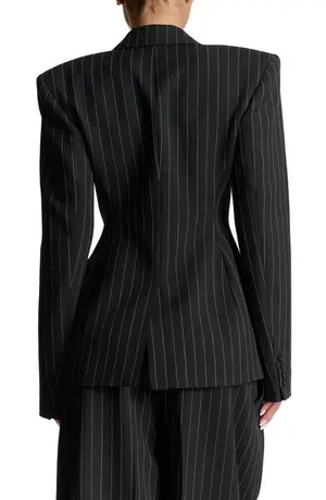 Naked Wardrobe Pinstripe Longline Blazer - Black