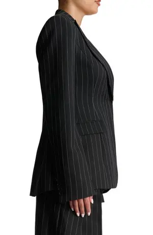 Naked Wardrobe Pinstripe Longline Blazer - Black