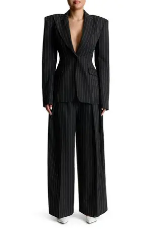 Naked Wardrobe Pinstripe Longline Blazer - Black