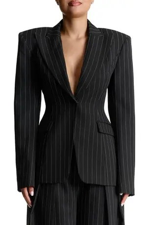 Naked Wardrobe Pinstripe Longline Blazer - Black