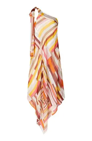 Missoni One-shoulder Cover-up Dress In Printed Silk With Scarf Bottom - Multicoloured