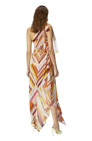 Missoni One-shoulder Cover-up Dress In Printed Silk With Scarf Bottom - Multicoloured